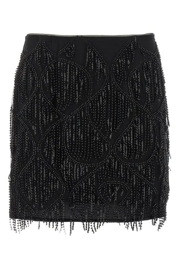 ROTATE BY BIRGER CHRISTENSEN Beaded Fringed Skirt