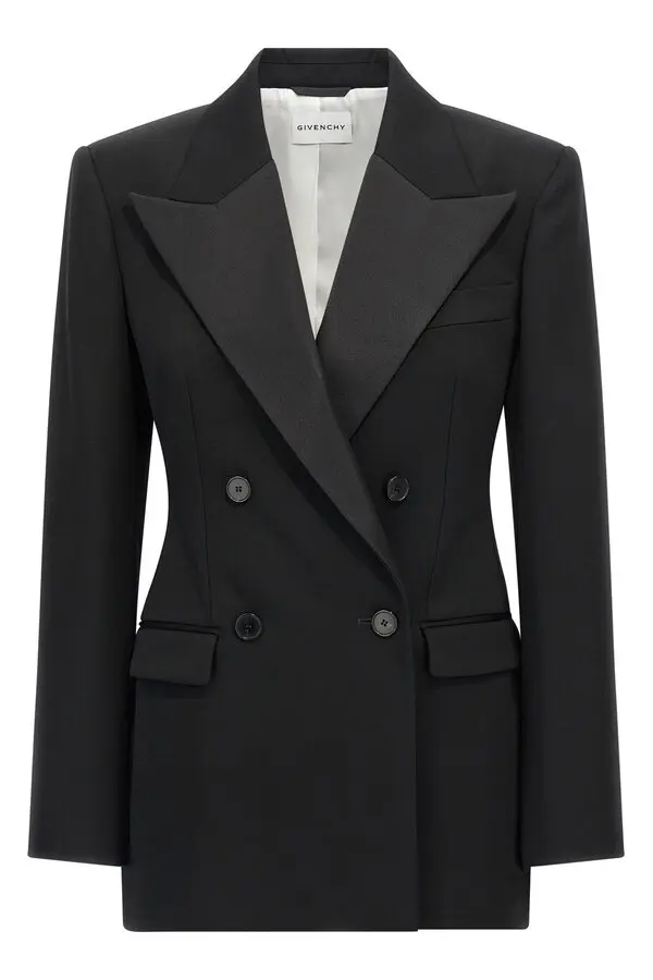 Givenchy Satin Lapel Grain De Poudre Wool Blazer