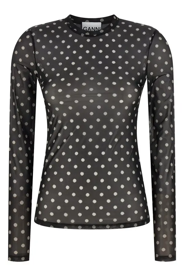 GANNI Polka Dot Printed Sheer Sweater - Black