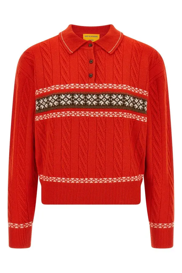 Guest In Residence Cable Collegiate Polo' Sweater - Red