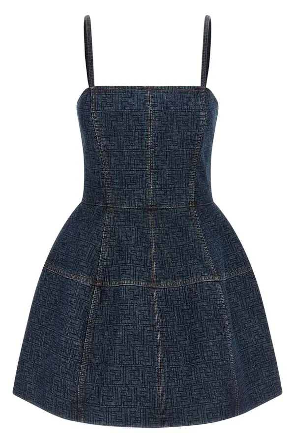 Fendi Ff Quilted Denim Mini Dress