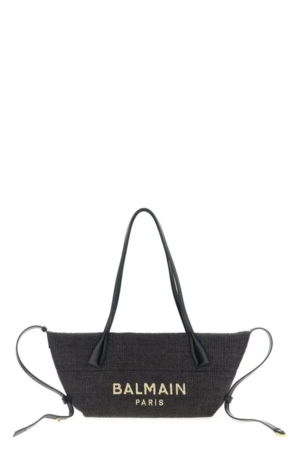 Balmain Track Small Raffia Shopper Bag