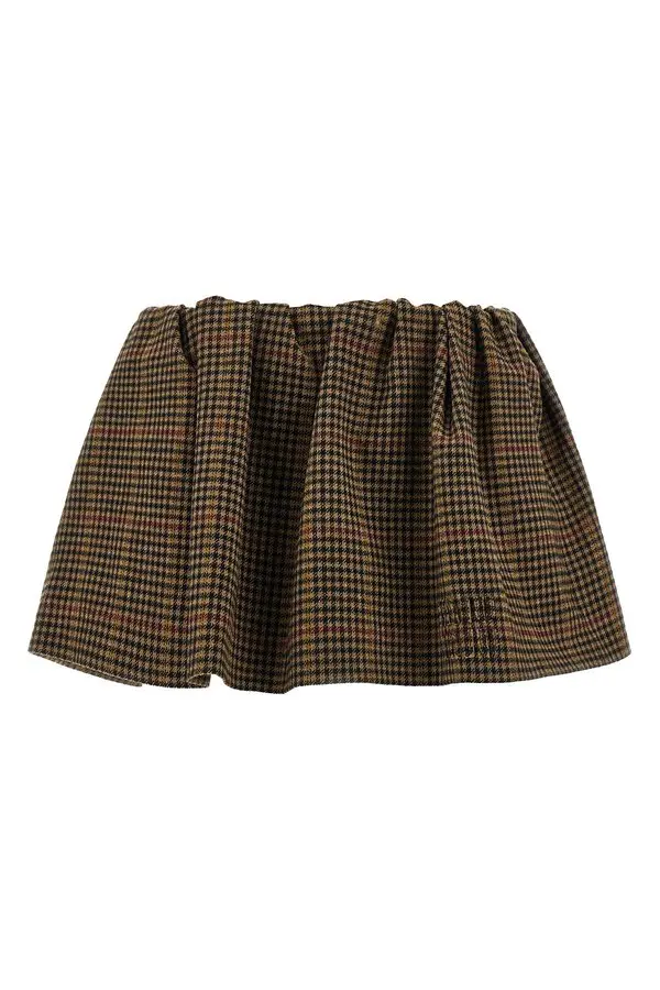 Miu Miu Houndstooth Wool Mini Skirt - Brown