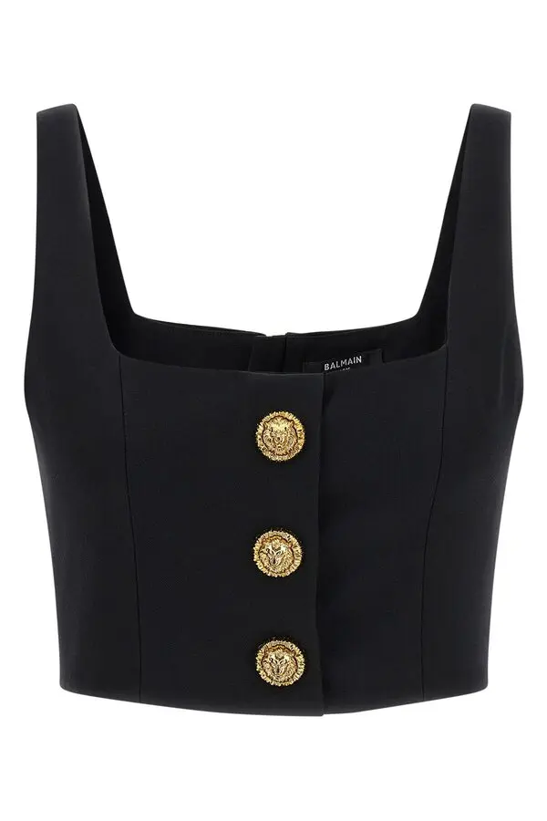 Balmain Cropped Wool Top With Leone Doppia Catena Buttons