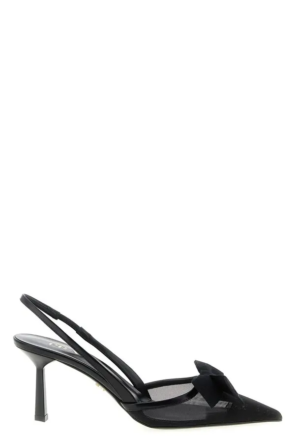 Prada Mesh Slingback Shoes With Bow