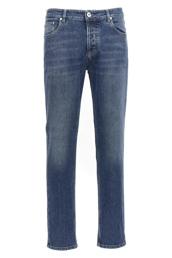 Brunello Cucinelli Logo Embroidery Stretch Jeans
