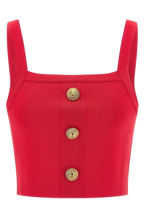 Balmain Viscose Knit Cropped Top With Gold-tone Buttons