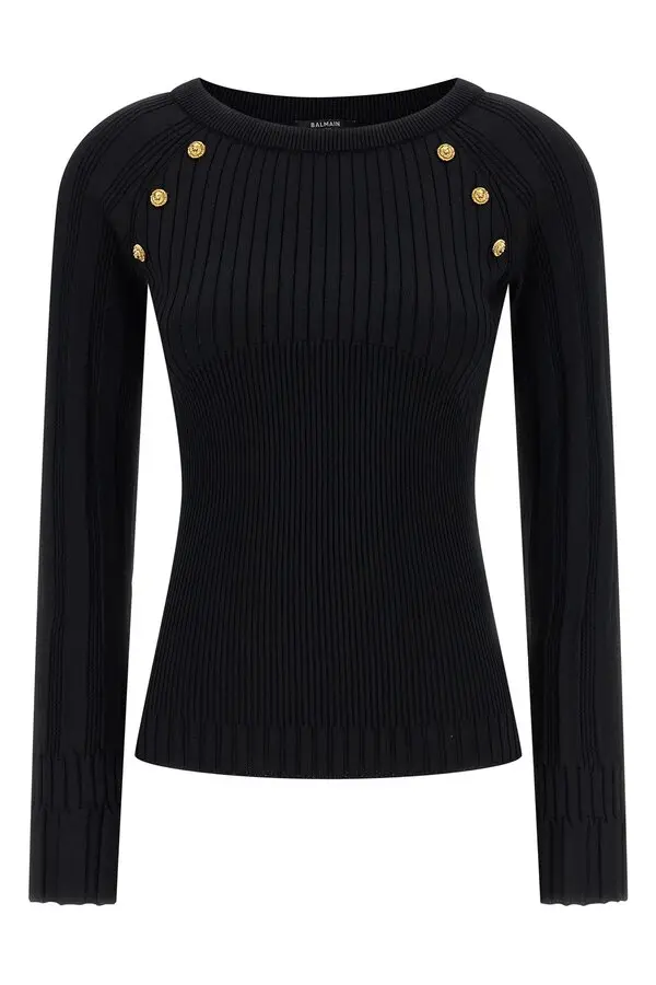 Balmain Stretch Viscose Pullover With Lion Head Buttons - Black