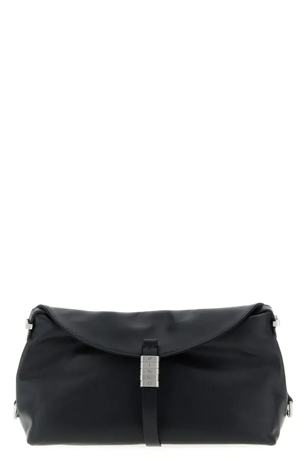 Pinko Leather Saddle Baguette Shoulder Bag - Black