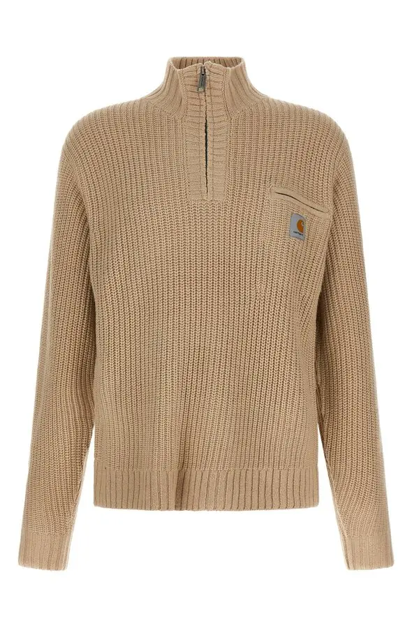 Carhartt Work In Progress Detroit Half Zip Wool Blend Sweater - Beige