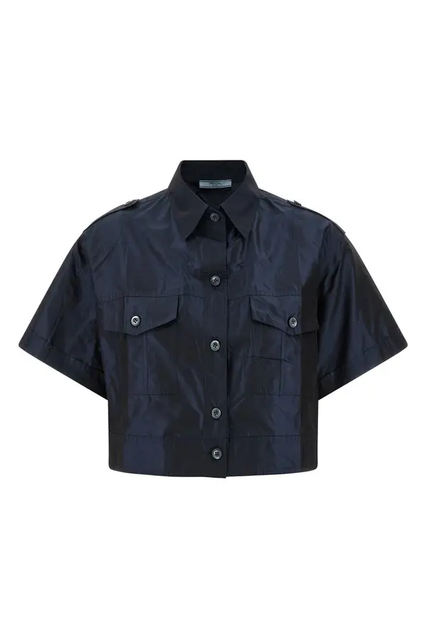Prada Cropped Silk Taffeta Shirt