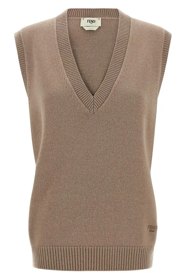 Fendi Cashmere V-neck Vest - Beige