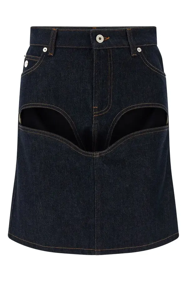 JEAN PAUL GAULTIER Denim Mini Skirt With Cuts And Turn Up' Skirt - Blue