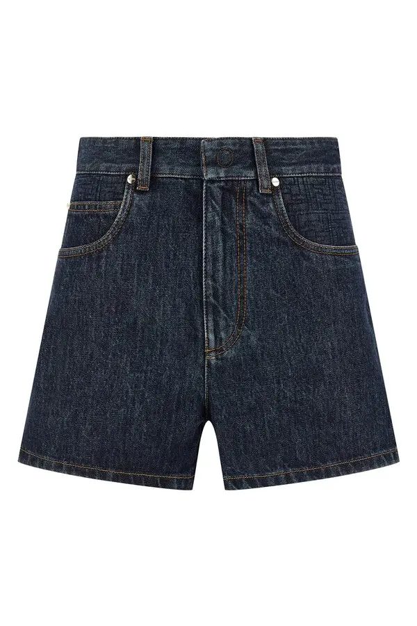 Fendi Ff Padded Denim Shorts - Blue