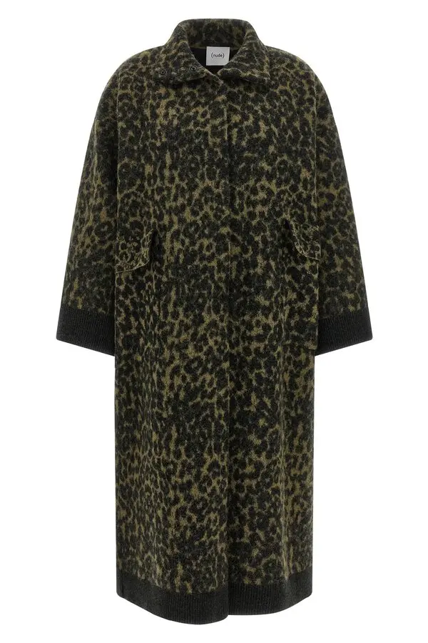 NUDE Animal Print Wool Blend Long Coat