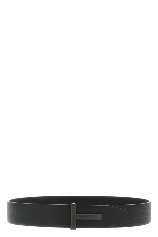 TOM FORD Icon Grain Leather Belt - Black