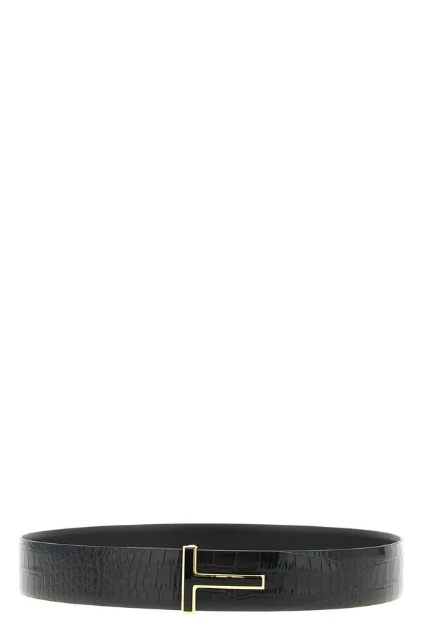TOM FORD Reversible Crocodile Effect Leather Belt
