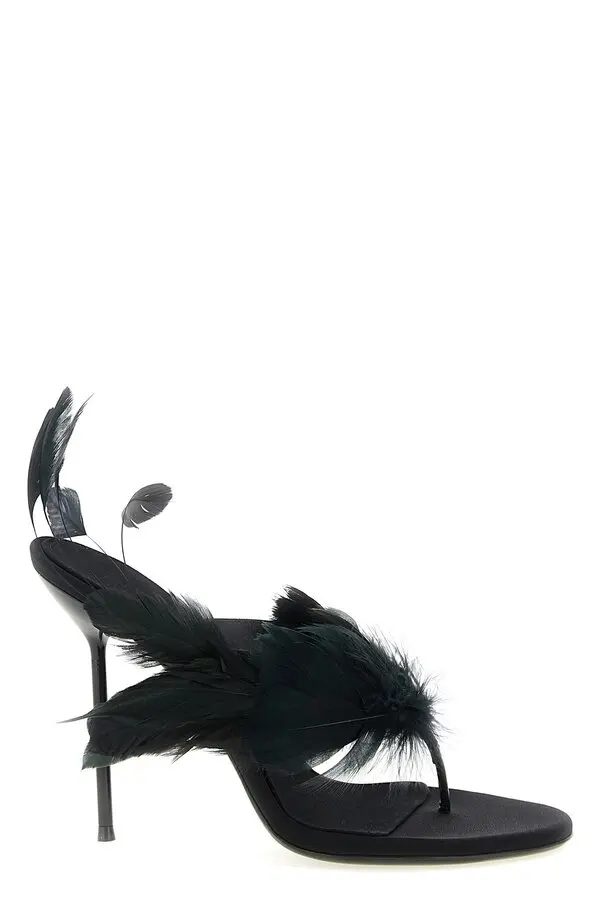 Paris Texas Lidia Feather Thong Mules - Black