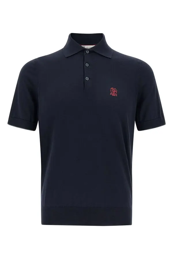 Brunello Cucinelli Logo Embroidery Polo Shirt - Blue