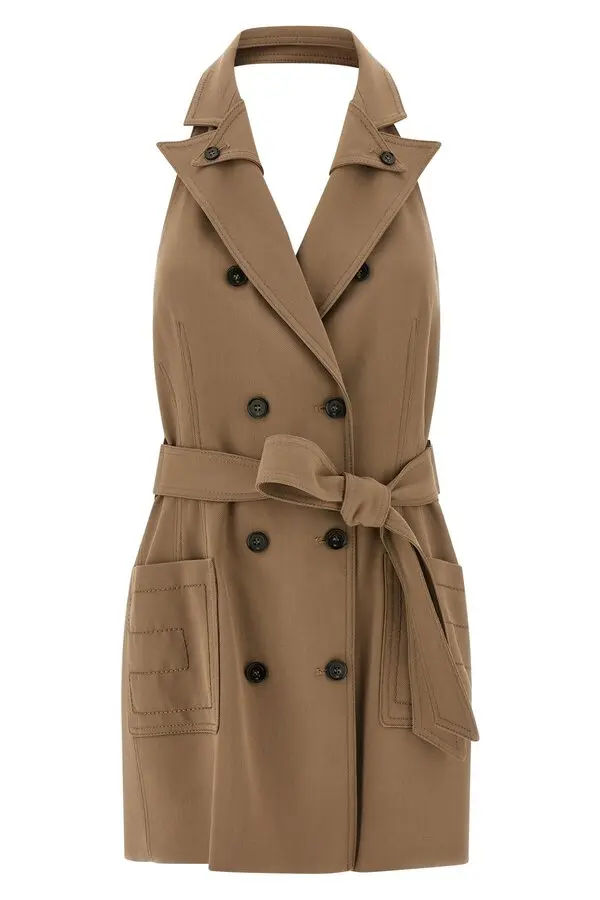 Elisabetta Franchi Gabardine Mini Vest Dress - Beige