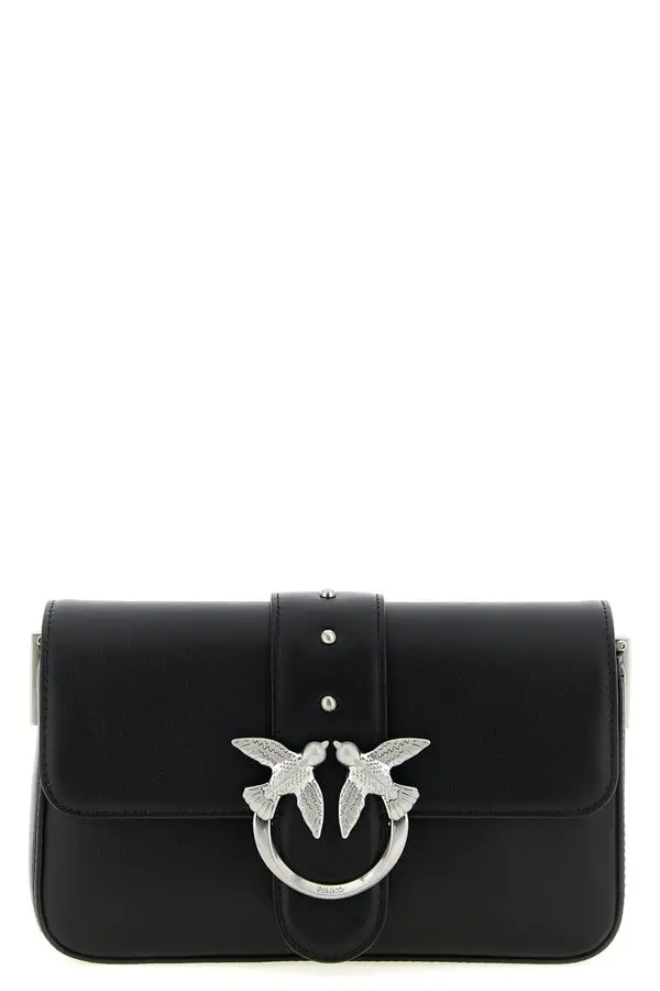Pinko Mini Love Slouchy Leather Shoulder Bag - Black