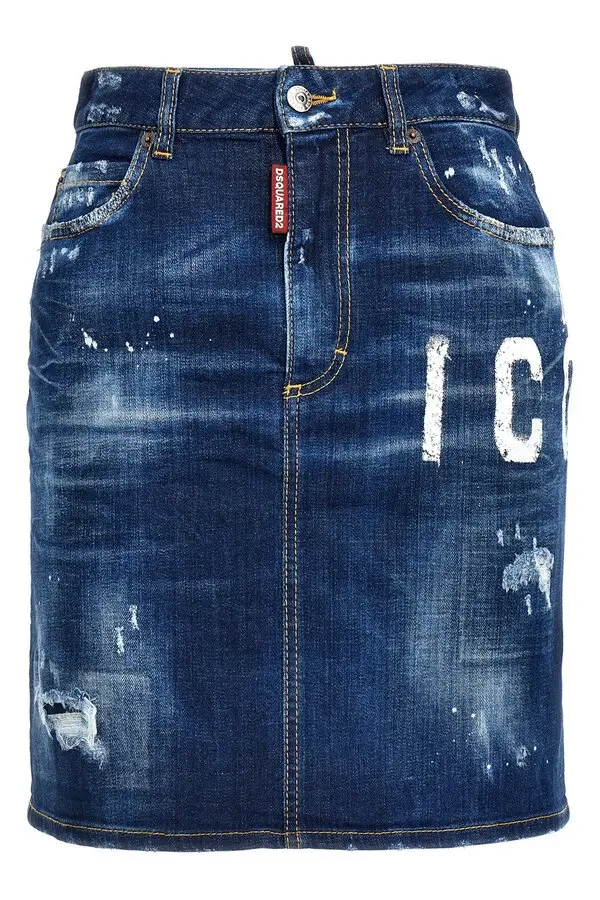 Dsquared2 Icon Spray Denim Skirt - Blue