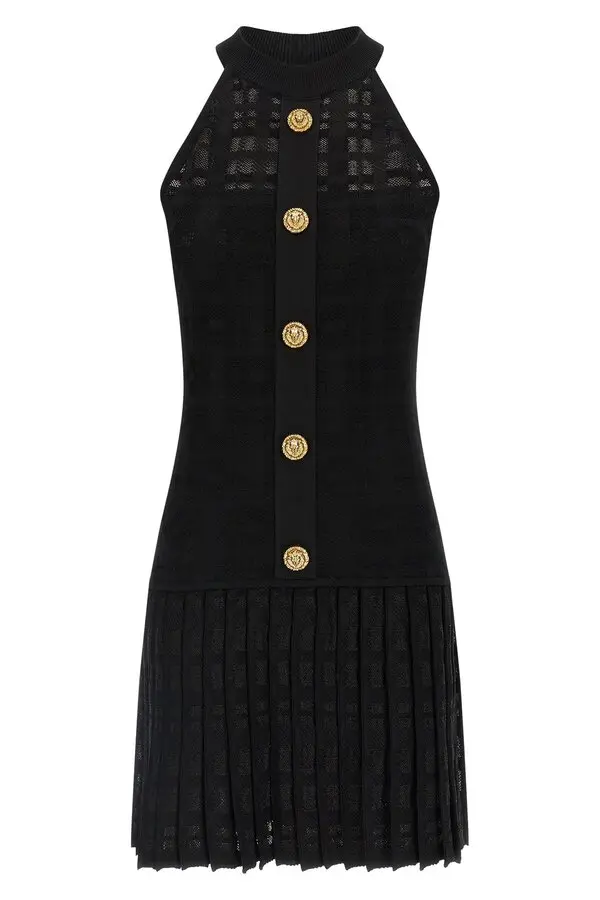 Balmain Tartan Knit Dress - Black