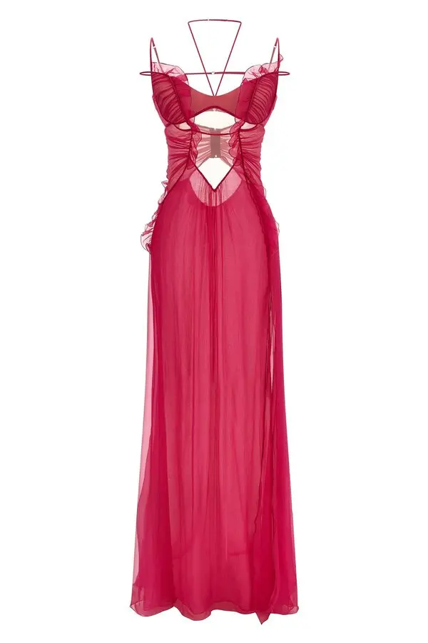 NENSI DOJAKA Frilled Gown With Cutouts' Dress - Fuchsia