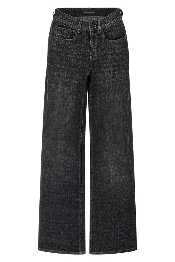 Balenciaga Monogram Print Wide Leg Jeans