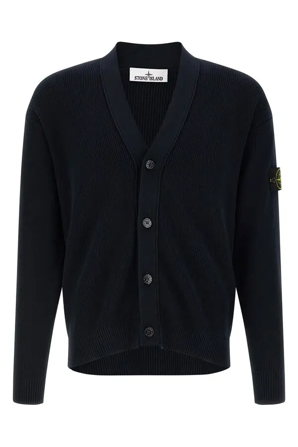 Stone Island 5100009 Ribbed Cotton Cardigan - Blue