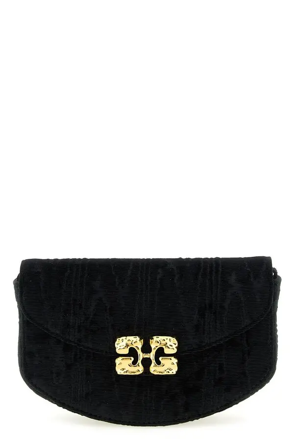 GANNI Lulu Moiré Velvet Wallet On Chain - Black