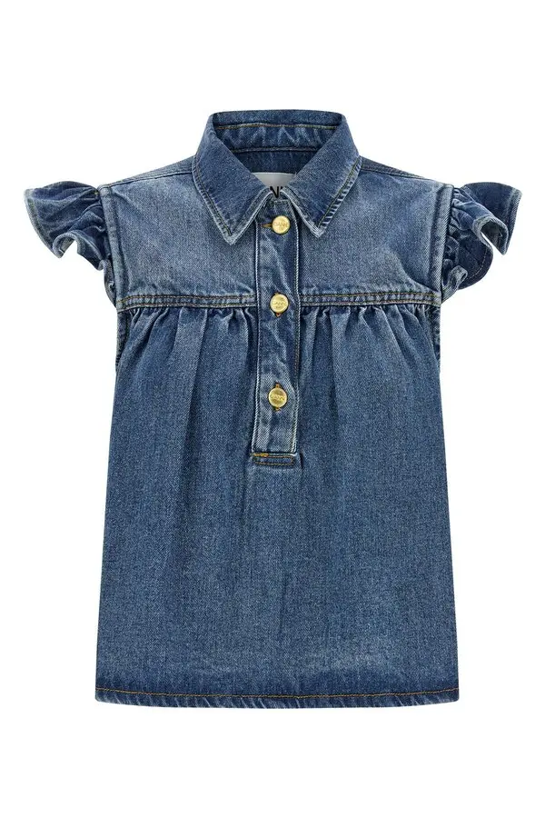 GANNI Denim Ruffle Top