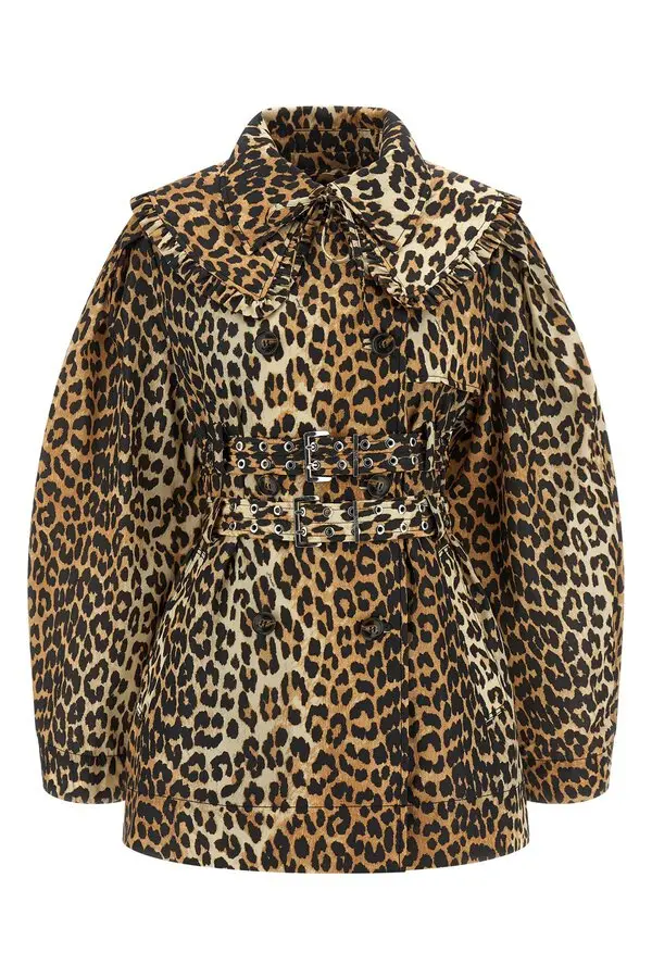 GANNI Leopard Duchesse Nylon Trench Coat
