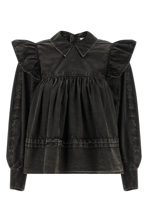 GANNI Washed Frill Blouse