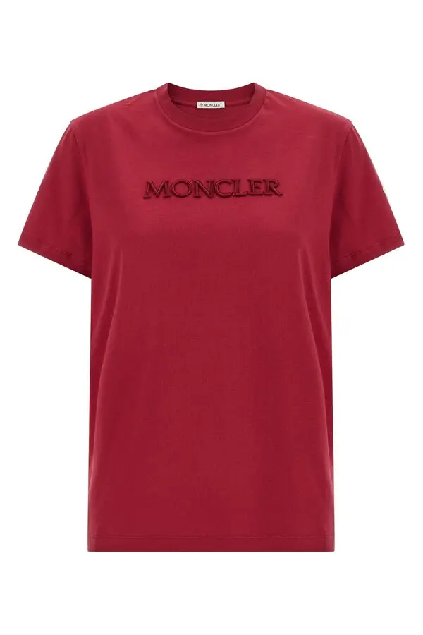 Moncler Embroidered Logo Cotton T-shirt - Red