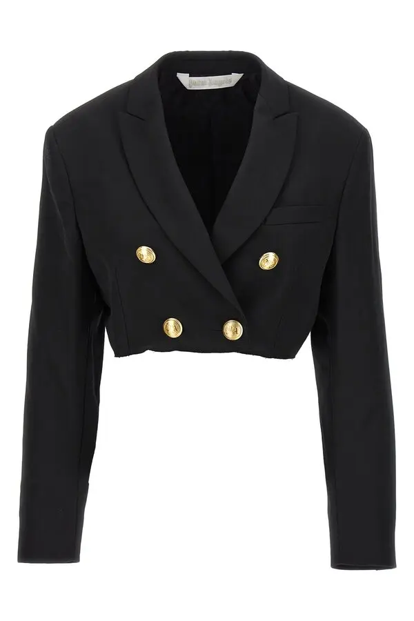 Palm Angels Cropped Double-breasted Wool-blend Blazer