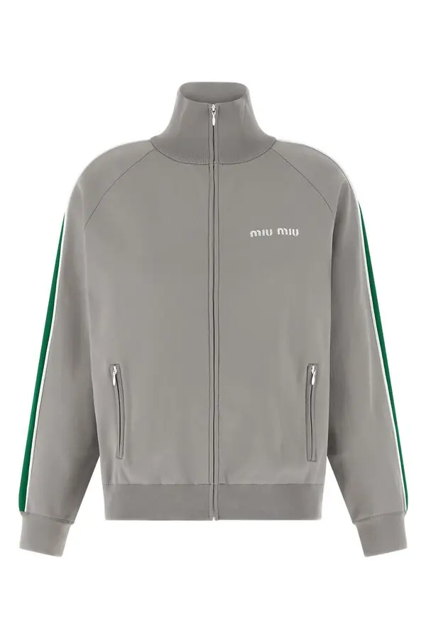 Miu Miu Logo Embroidery Tech Yarn Sweatshirt - Gray