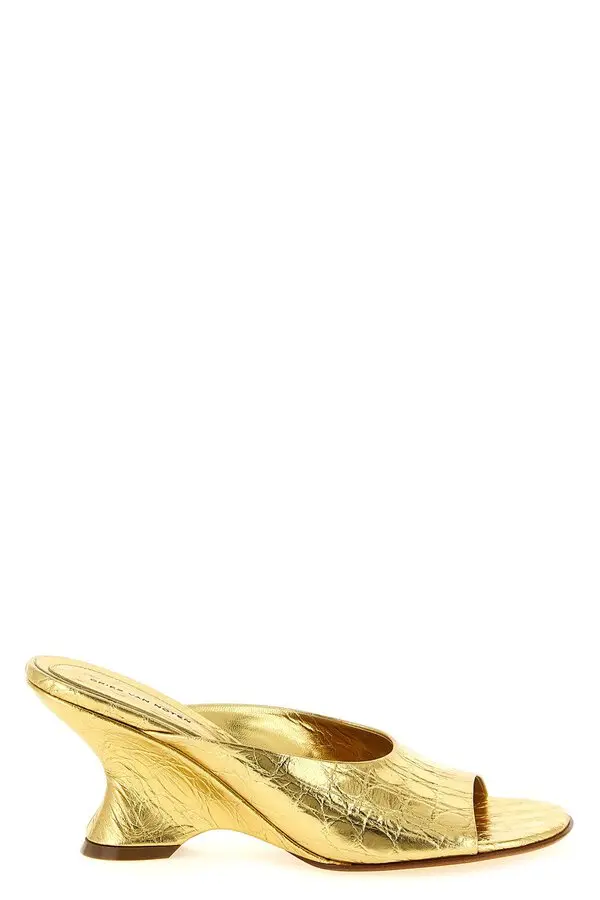 Dries Van Noten Embossed Leather Curved Wedge Mules