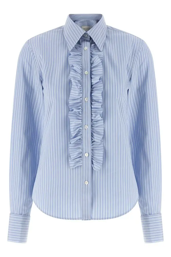 AMI Paris Striped Cotton Poplin Jabot Shirt