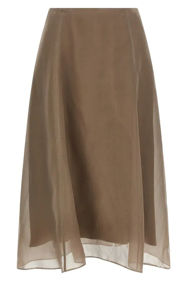 Brunello Cucinelli Crispy Silk Midi Skirt