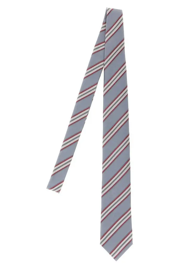 Brunello Cucinelli Striped Silk Neck Tie - Gray