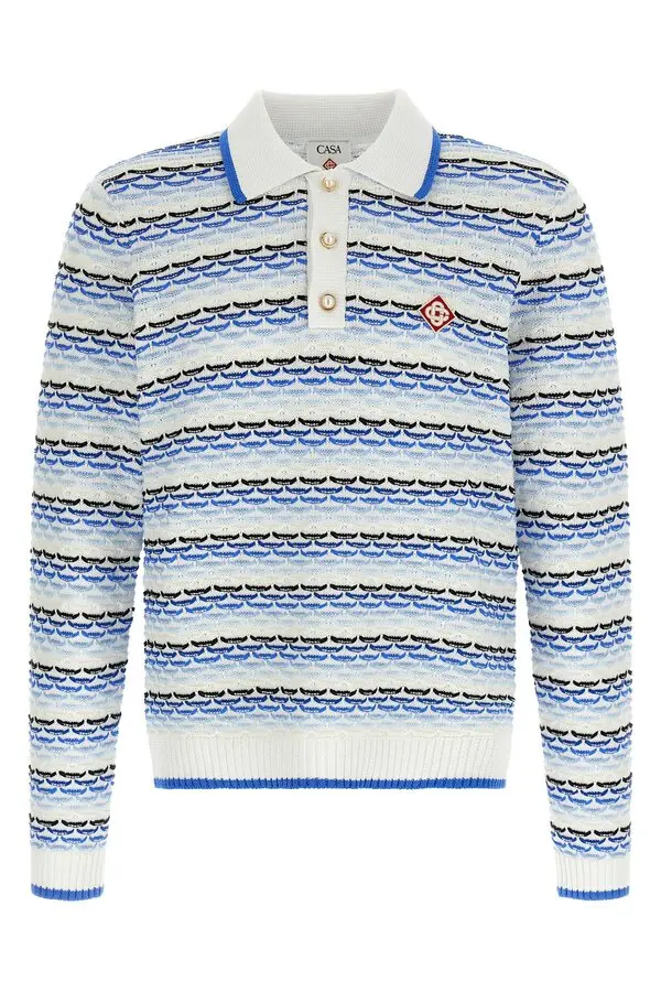 Casablanca Tuck Stitch Long Sleeve' Polo Shirt - Blue
