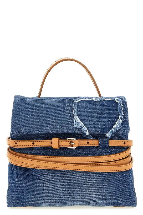 Moschino Tie Me Denim And Leather Handbag - Blue