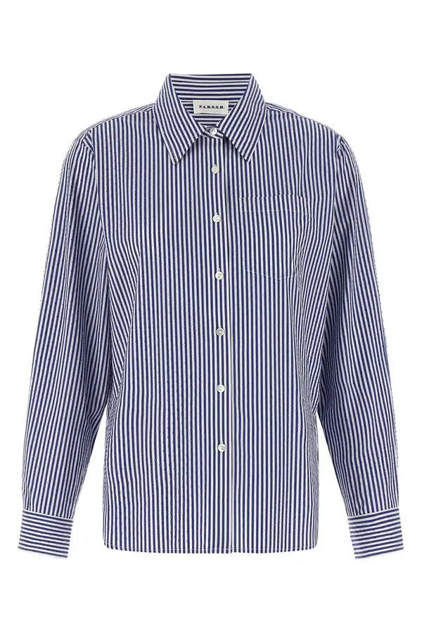P.a.r.o.s.h Cashine Striped Rhinestone Cotton Shirt - Blue