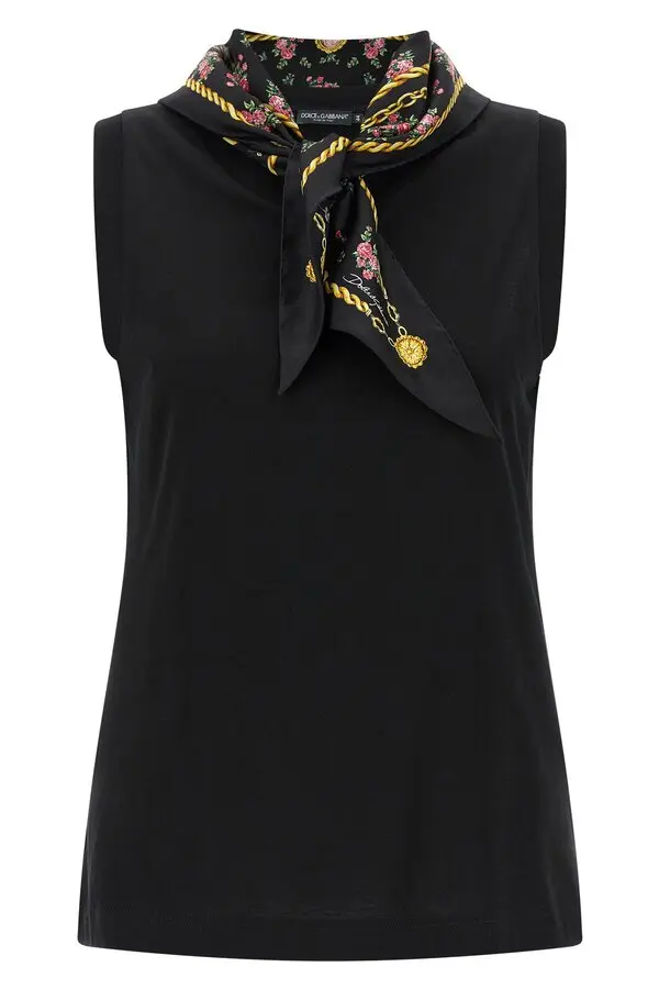 Dolce & Gabbana Cotton Jersey T-shirt With Removable Silk Scarf