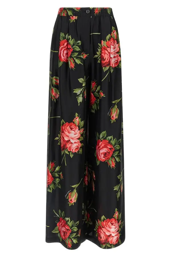 Dolce & Gabbana Bouquet Rose Silk Twill Trousers
