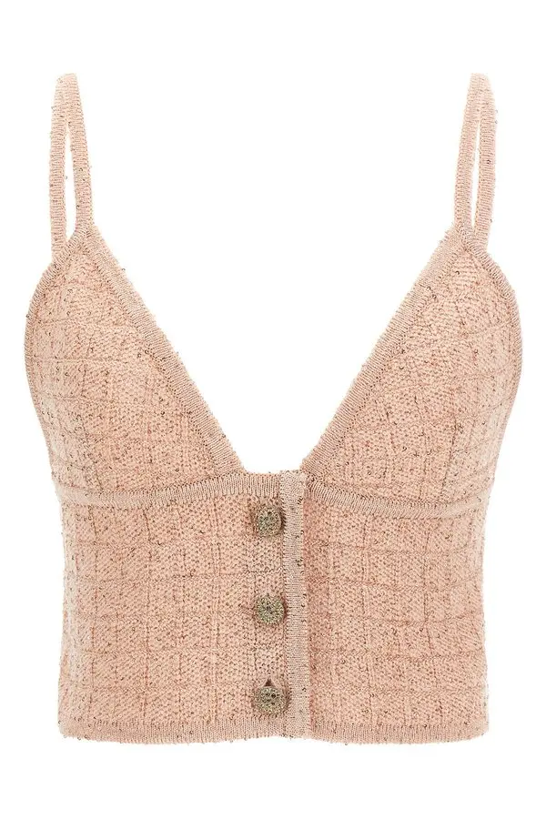 Alessandra Rich Sequin Appliqué Knitted Crop Top