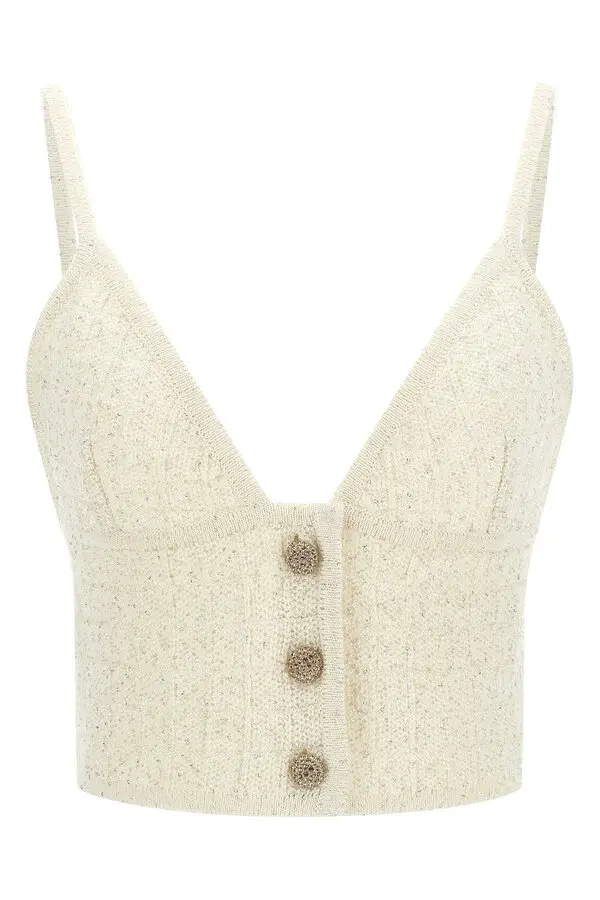 Alessandra Rich Sequin Appliqué Knitted Wool Blend Top