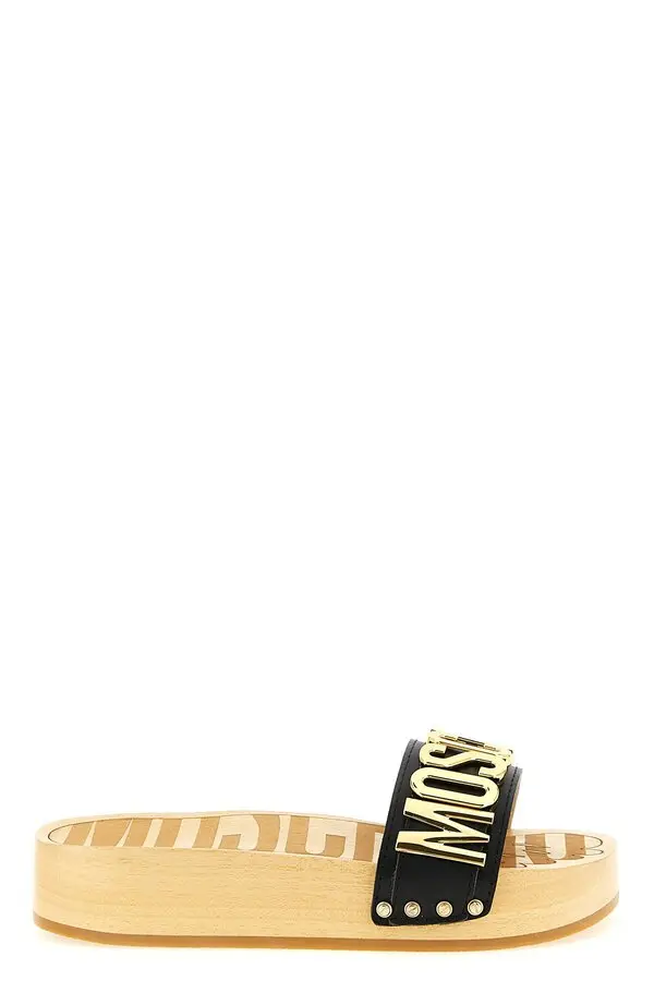 Moschino Calf Leather Logo Clong Sandals - Black