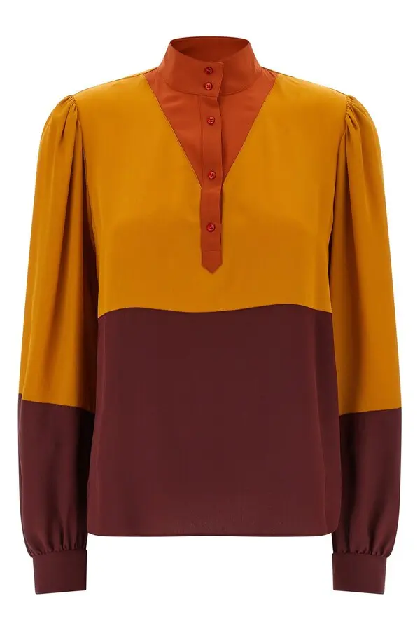 Saint Laurent Silk Color-block Blouse - Multi